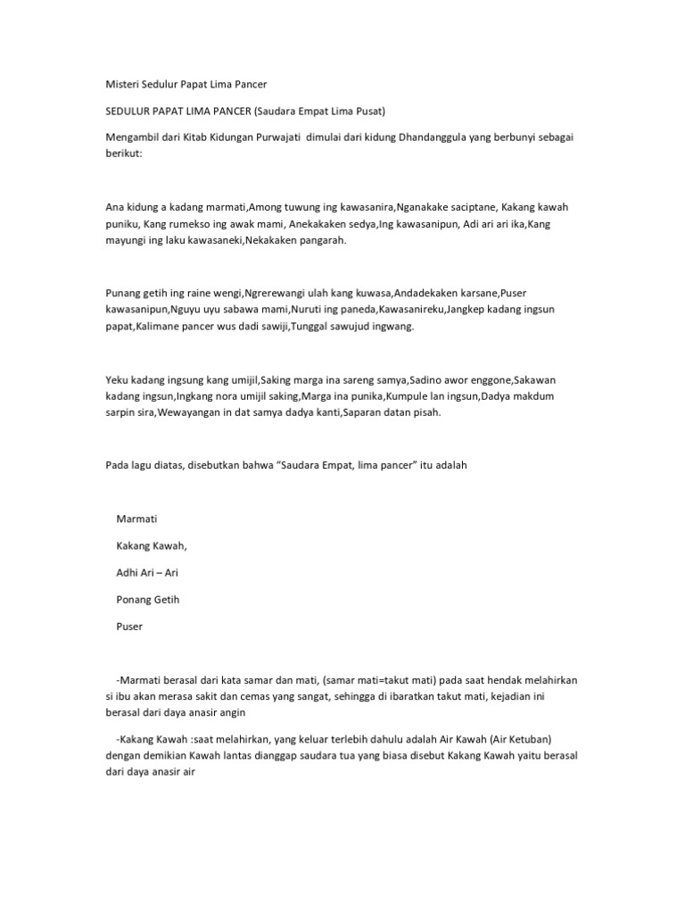 Misteri Sedulur Papat Lima Pancer | PDF | Filsafat | Agama & Spiritualitas
