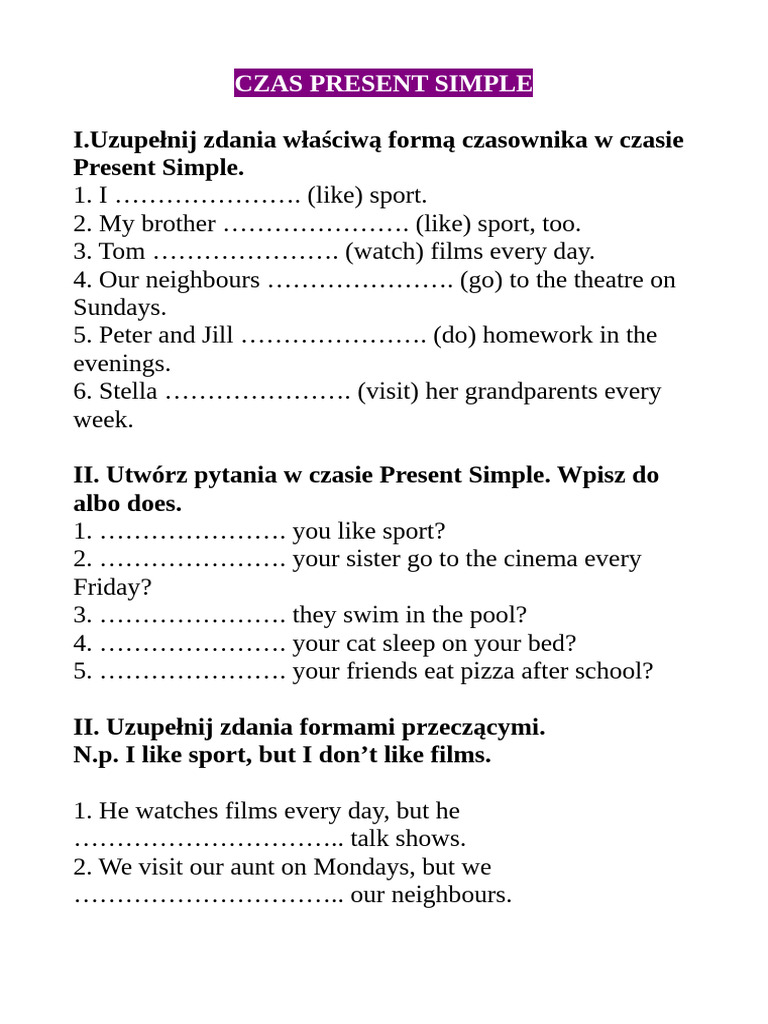 Present Simple Exercises | PDF