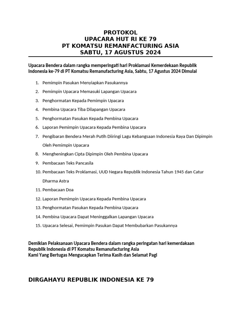 PROTOKOL UPACARA HUT RI 79 | PDF