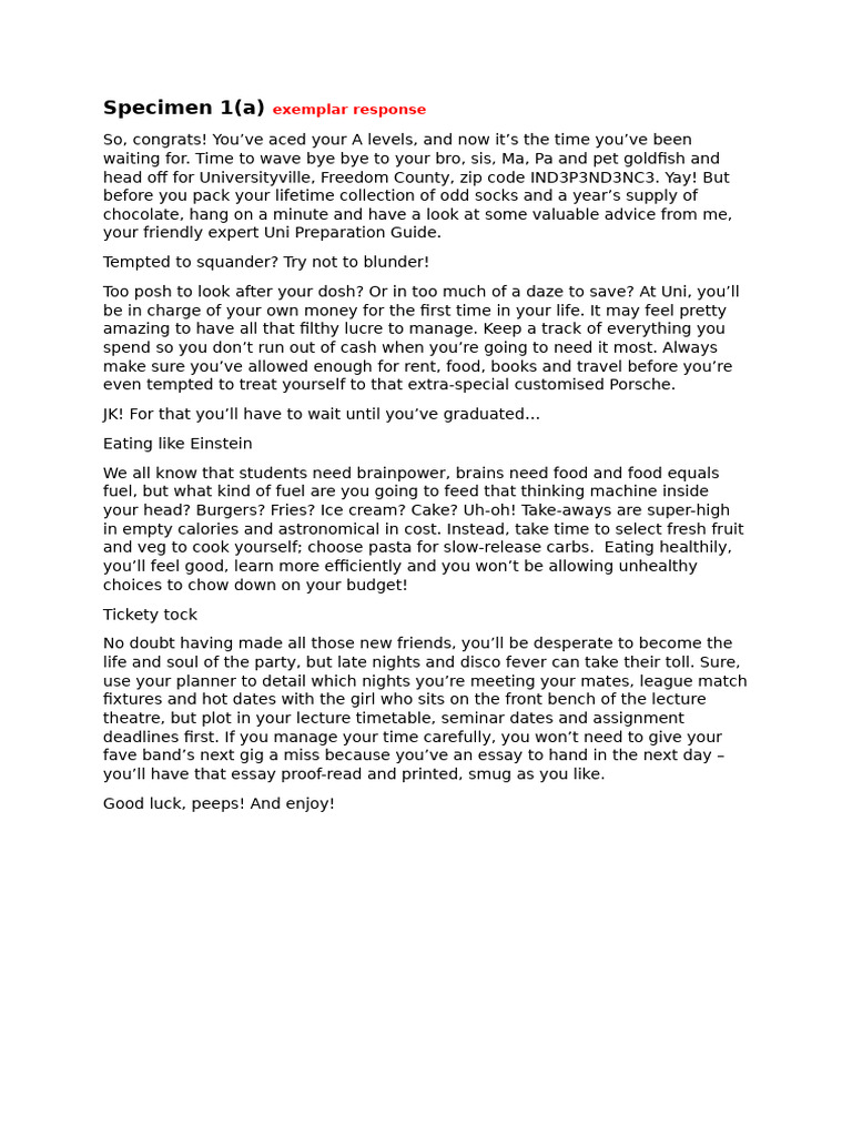 Specimen Answer p2 Leaflet | PDF