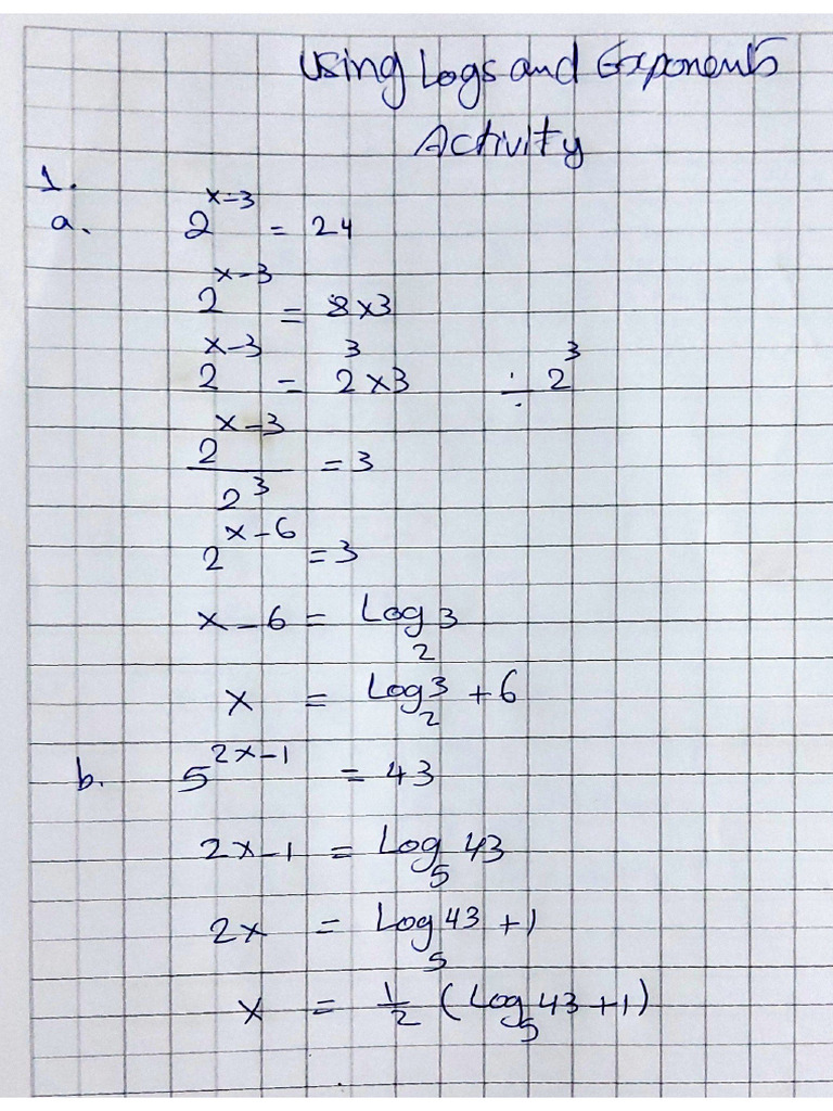Ali Abaza Using Logs and Exponents Activity | PDF