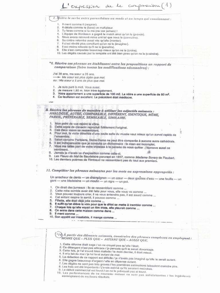 Exercices Comparaison | PDF