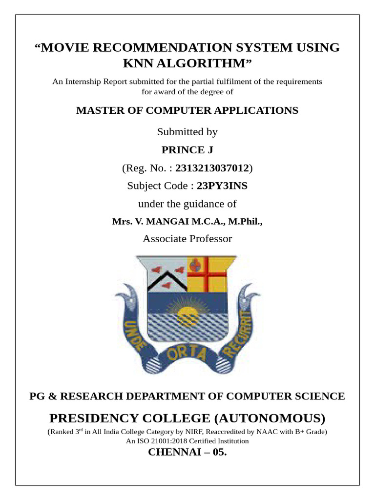 Movie Recommendation System Using KNN Algorithm | PDF | Machine Learning | Artificial Intelligence