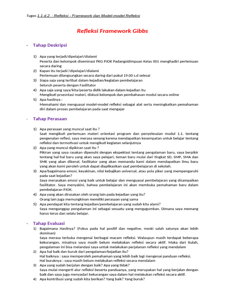Tugas 1.1.d.2. Refleksi - Framework Dan Model-Model Refleksi | PDF
