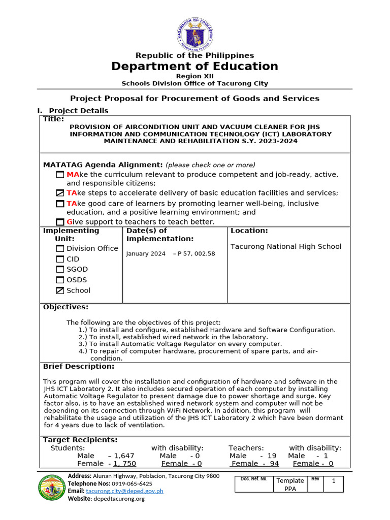 PPA JHS ComLab Rehab AirconVacuum | PDF | Return On Investment | Information And Communications ...