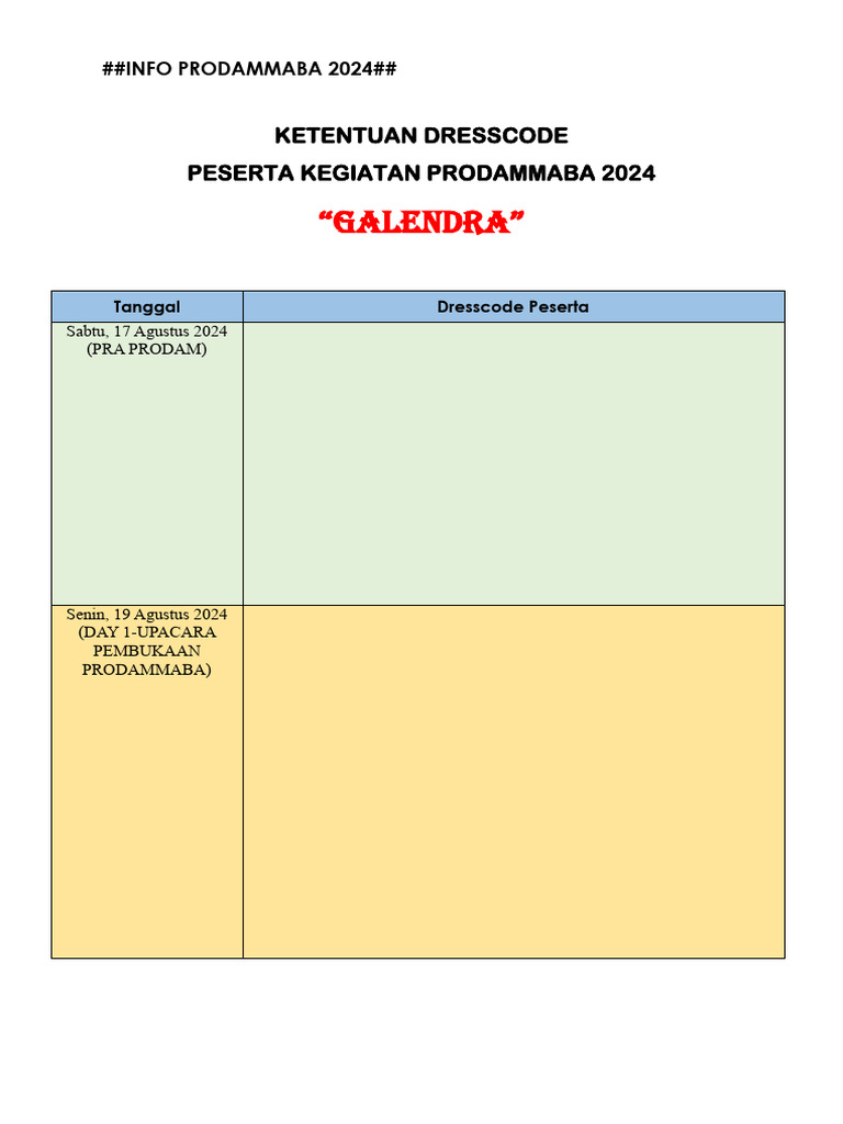 Info Dresscode - Maba - Prodammaba - 2024 | PDF
