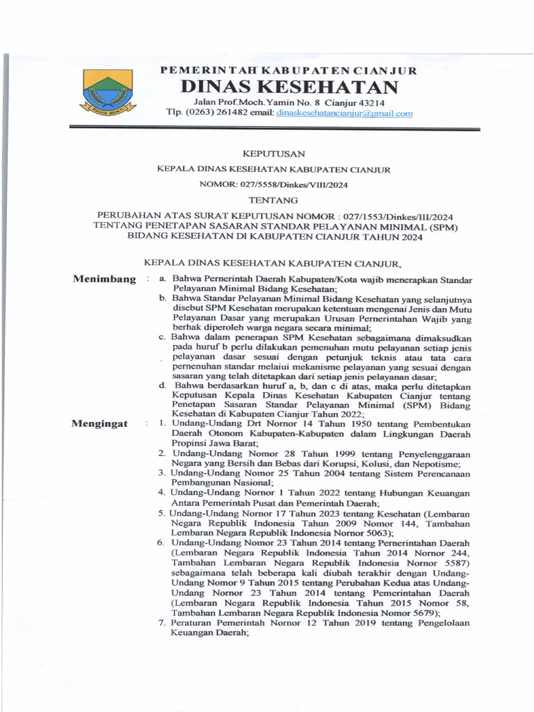 SK Revisi Sasaran SPM 2024 | PDF