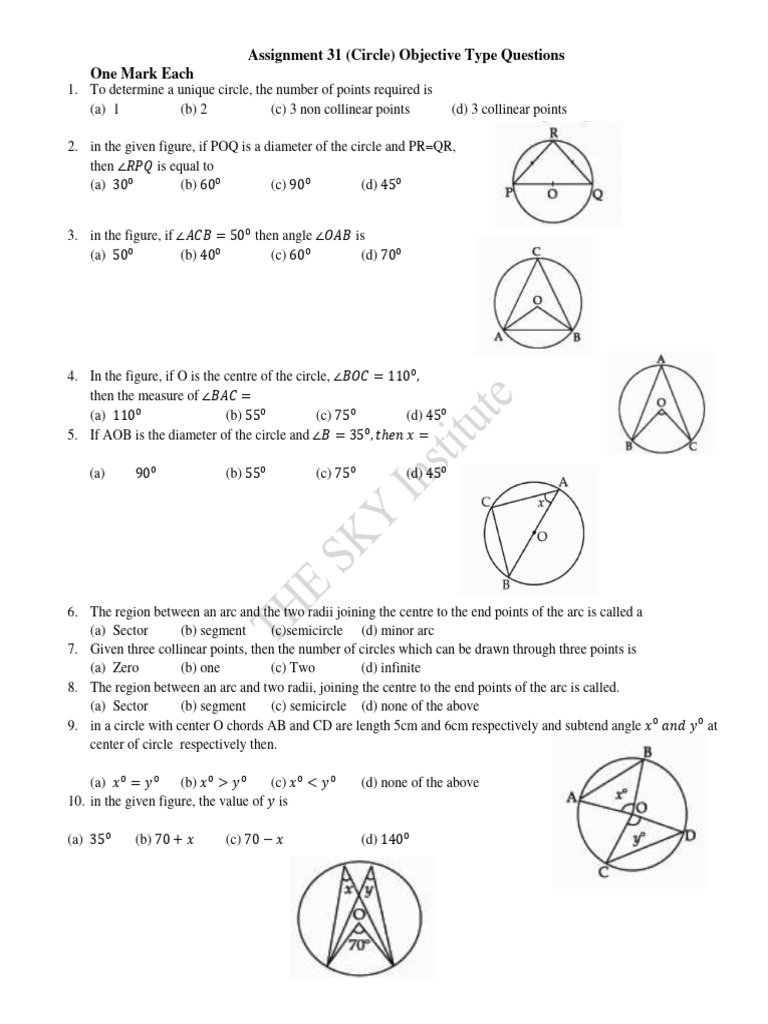 Assignment 31, Circle | PDF | Circle | Angle