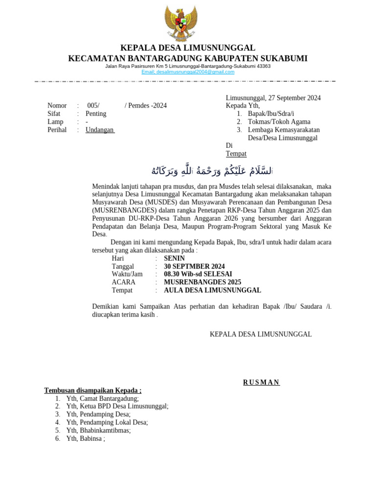 Surat Undangan Musrenbang | PDF