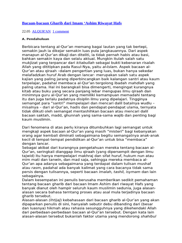 Bacaan Gharib Imam Ashim | PDF