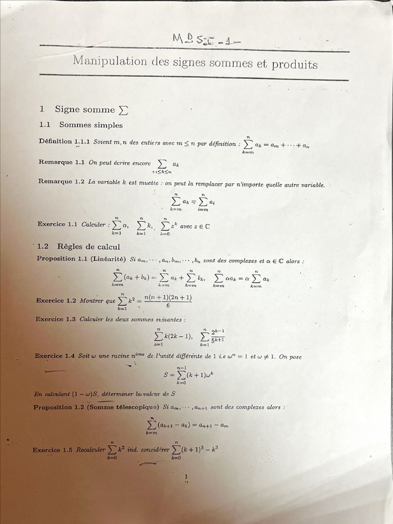 Manipulation Des Signes Sommes Et Produits - MP 1 | PDF