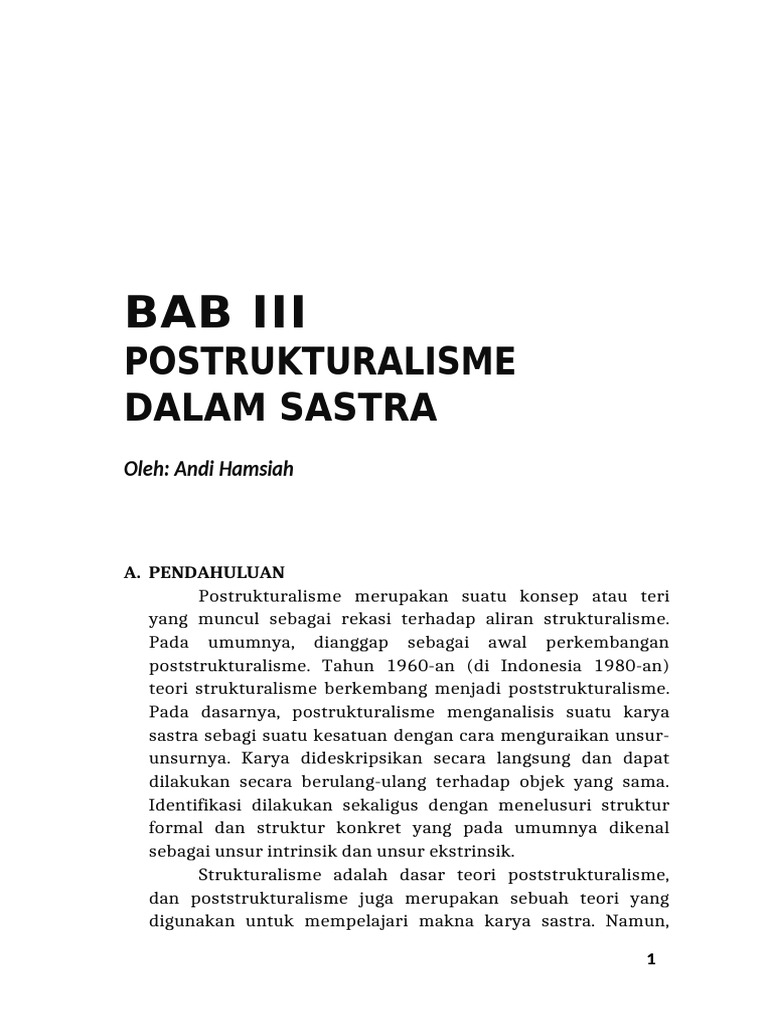 Teori Sastra Strukturalisme Dan Post-Strukturalisme | PDF