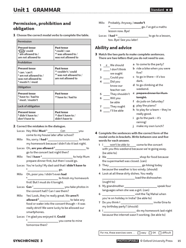 Modal Verbs Exercises and Corrections | PDF | Grammatical Tense | Verb