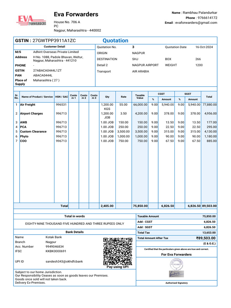 Quotation for Air Freight Services | PDF | Taxation | Government