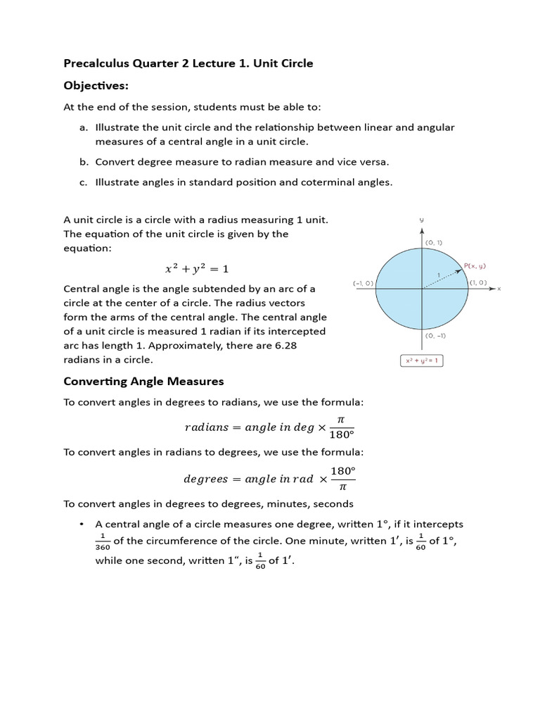 Precalculus Quarter 2 Lecture 1 Problem Set 1 | PDF | Minute And Second ...