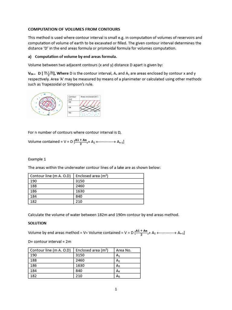 Computation of volumes from contour lines | PDF | Contour Line | Area