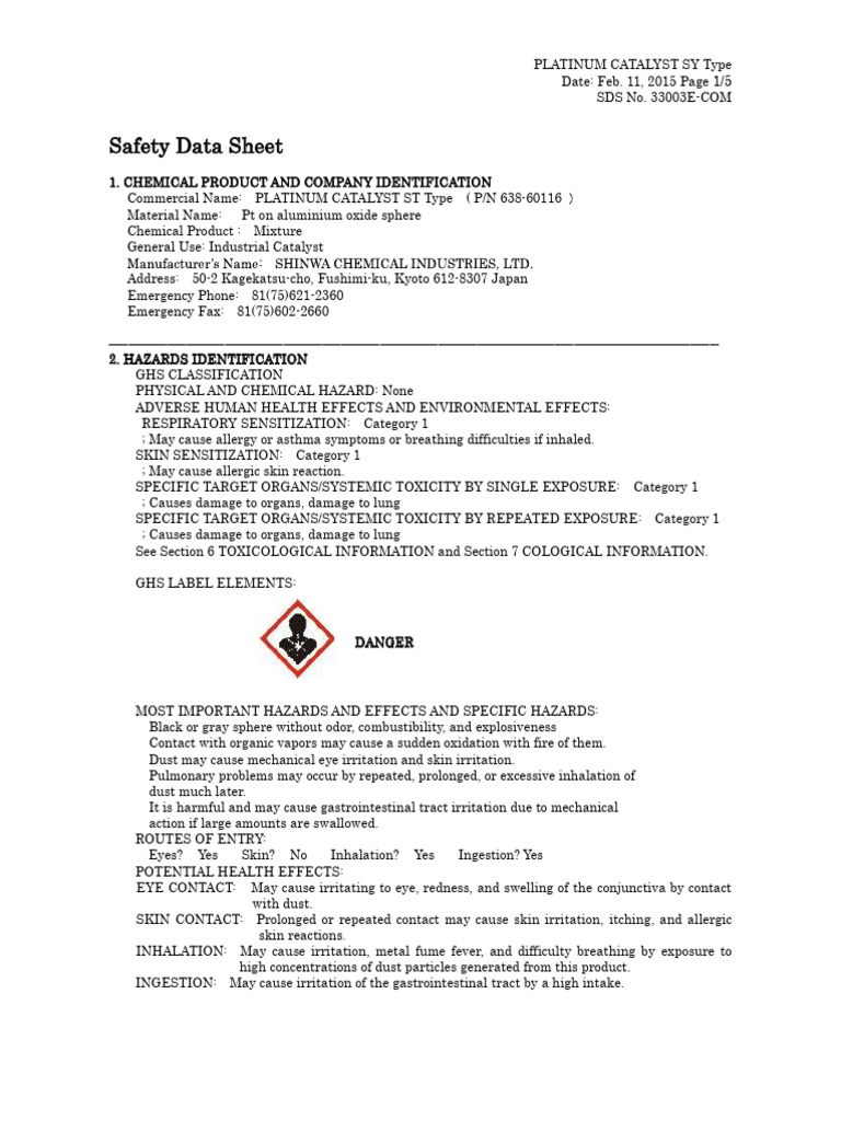data sheet katalis platina 2 | PDF | Firefighting | Personal Protective Equipment