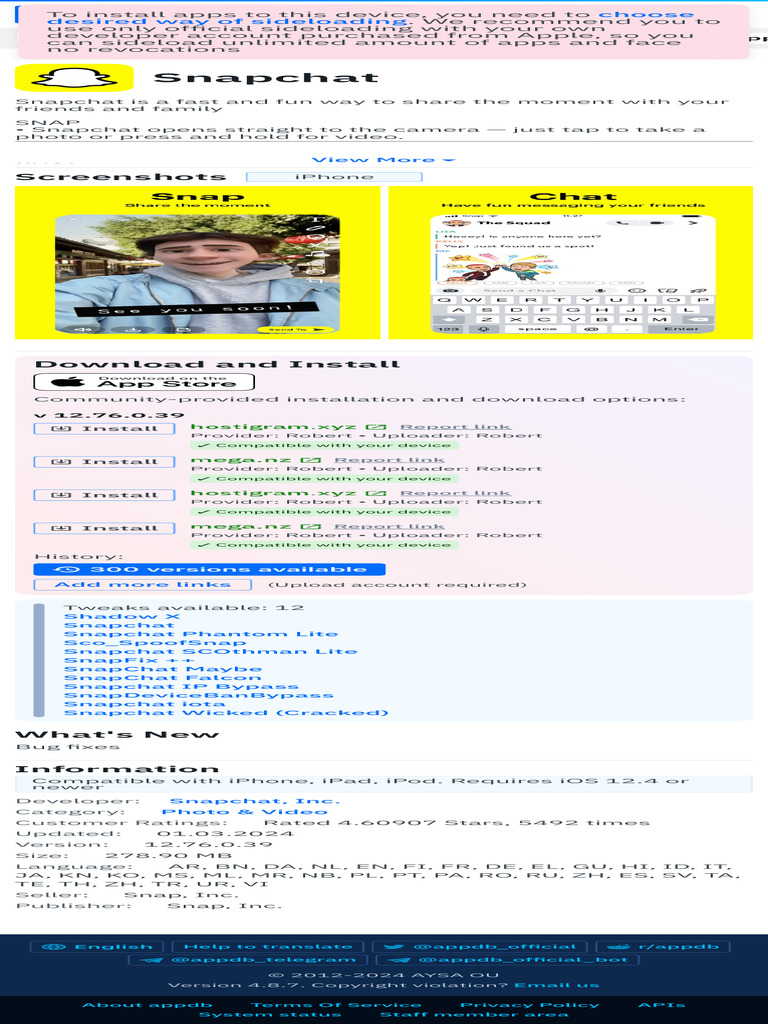 Snapchat - appdb | PDF | Snapchat | I Phone