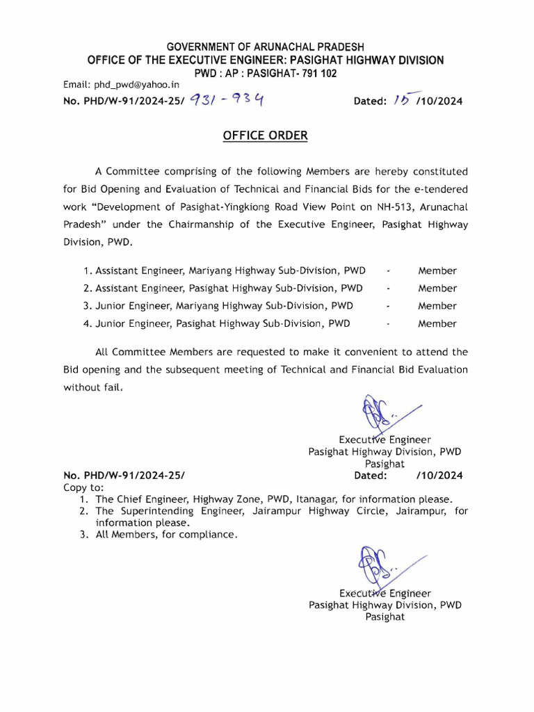 Bid Evaluation Committee for NH-513 Project | PDF