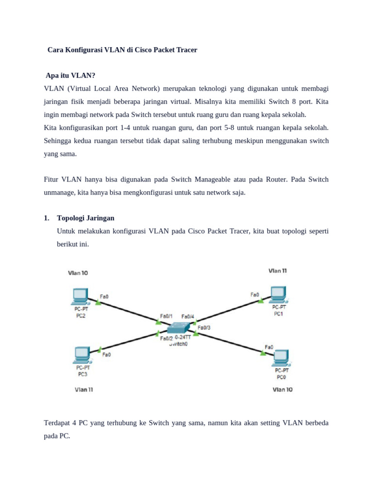 Cara Konfigurasi VLAN Di Cisco Packet Tracer | PDF