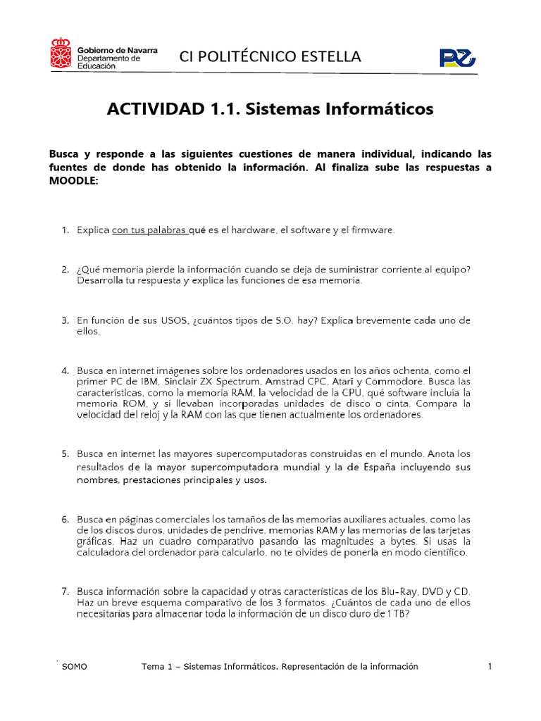 Actividad 1.1 - TEMA 1 - Sistemas Informáticos | PDF | Juegos y actividades | Informática
