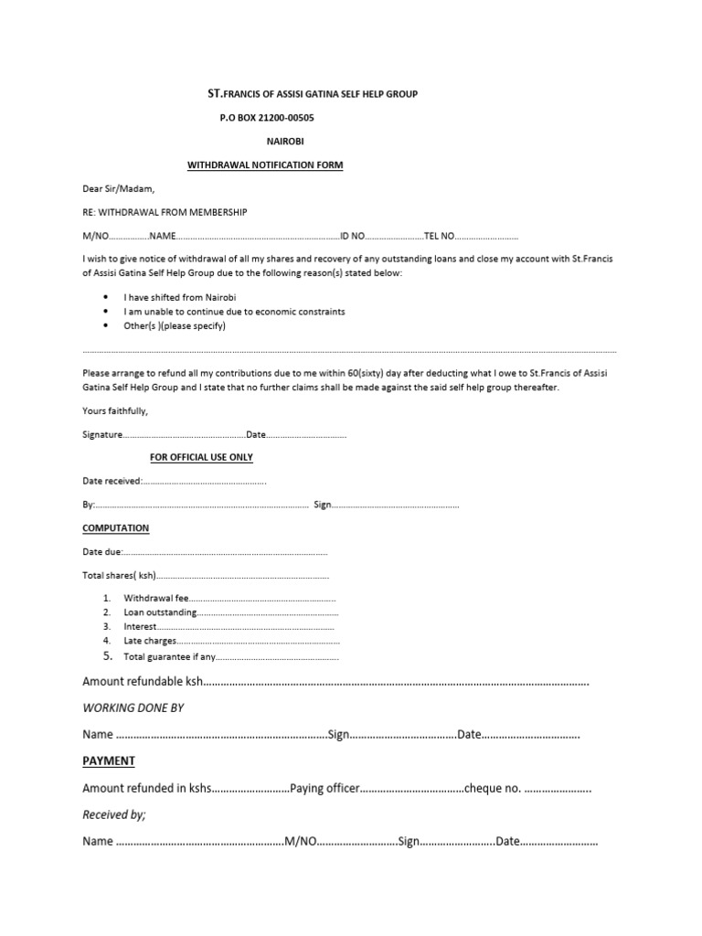 Membership Withdrawal Notification Form | PDF
