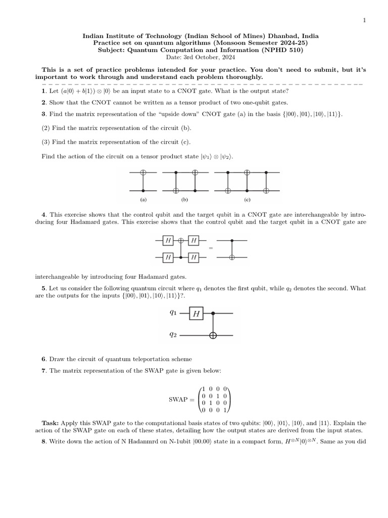 QComp Practice Set | PDF | Computer Science | Physics