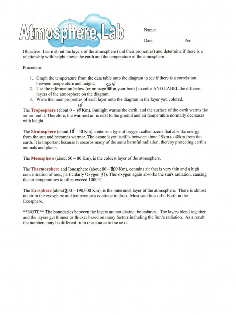 Atmosphere Lab Work Sheet | PDF