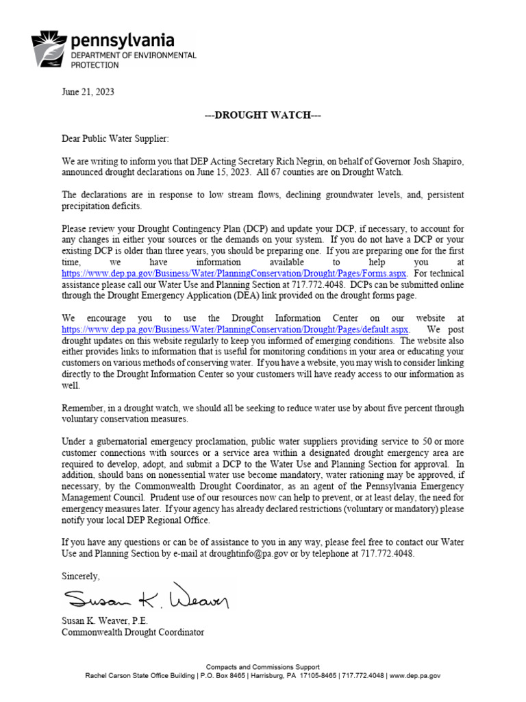 June 21 2023 Drought Watch Letter | PDF | Water | Hydrology