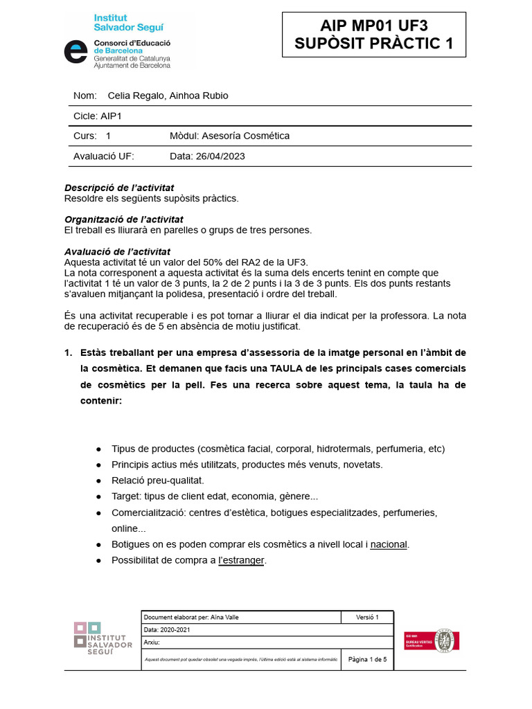 1.supòsit Pràctic 1 (ASES. COSMETICA) | PDF