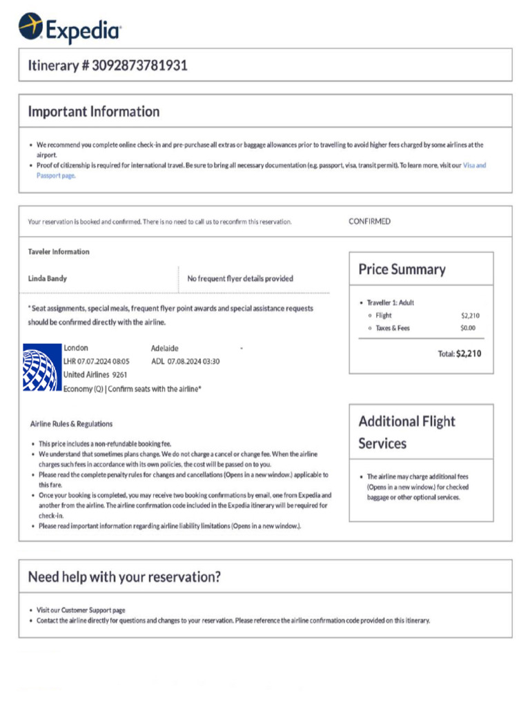 Flight Itinerary PDF | PDF
