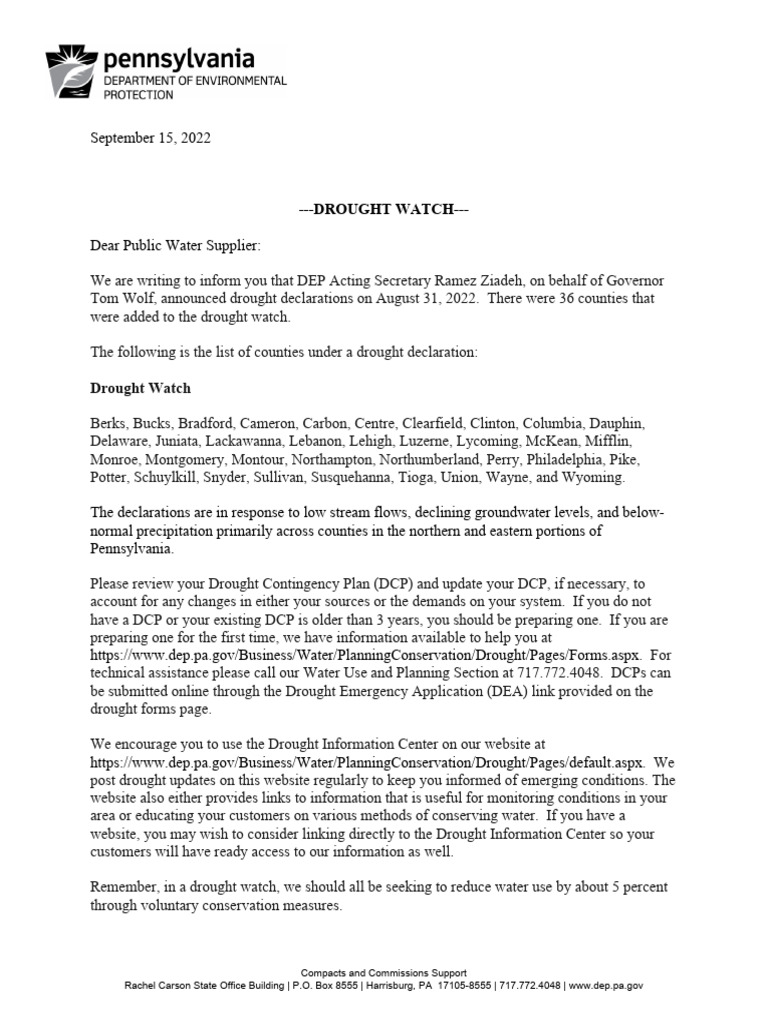 Sept 15 2022 Drought Watch Letter | PDF