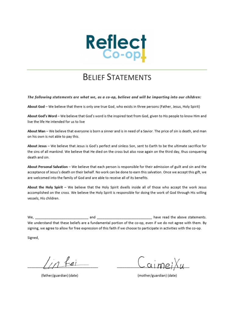 分享 Reflect Coop Belief Statements Nonmember | PDF | Religion & Spirituality