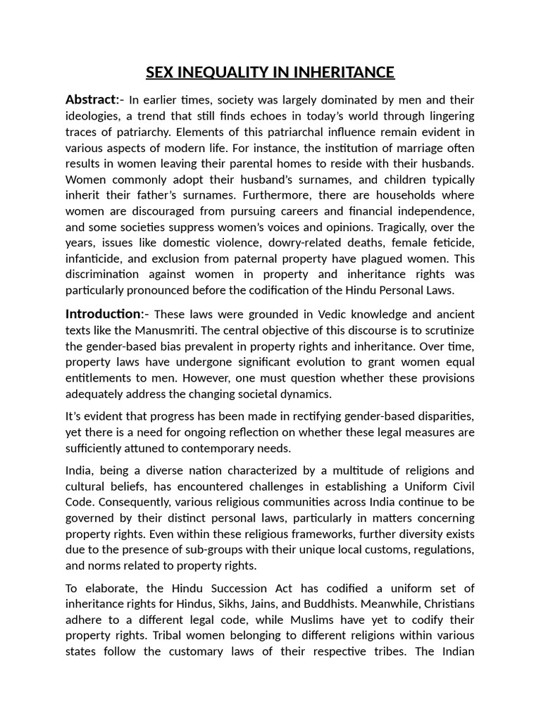 Sex Inequality In Inheritance Pdf Property Women S Rights