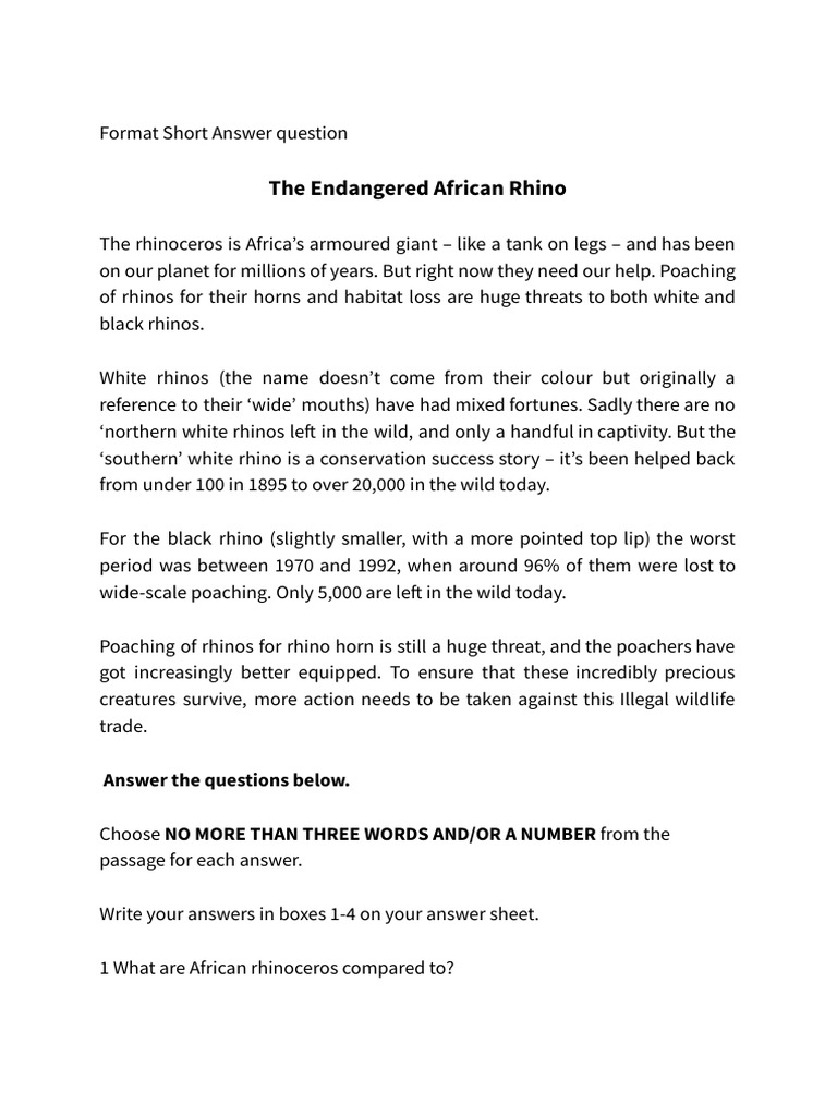 Format Short Answer Question | PDF | Rhinoceros | Telegraphy