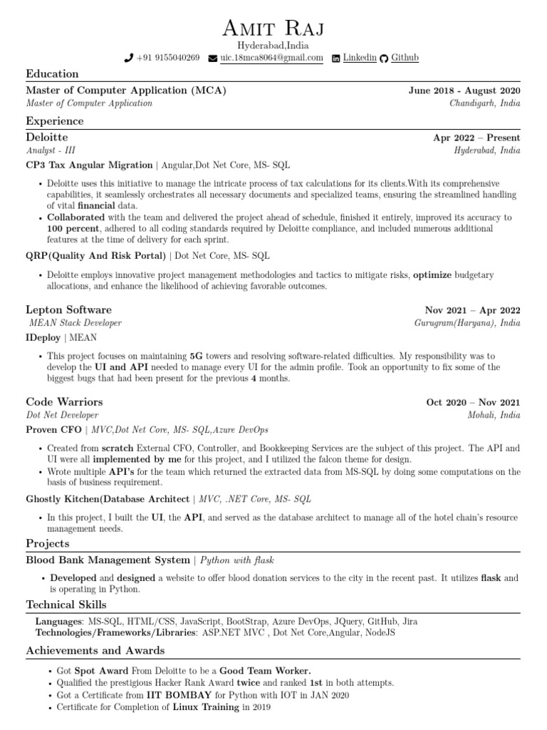 Resume Format 2 | PDF | Microsoft Sql Server | Software Development