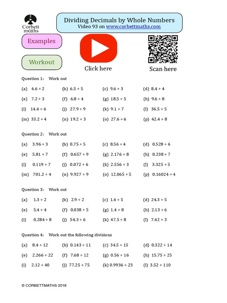 Dividing Decimals by Whole Numbers PDF | PDF | Elementary Geometry