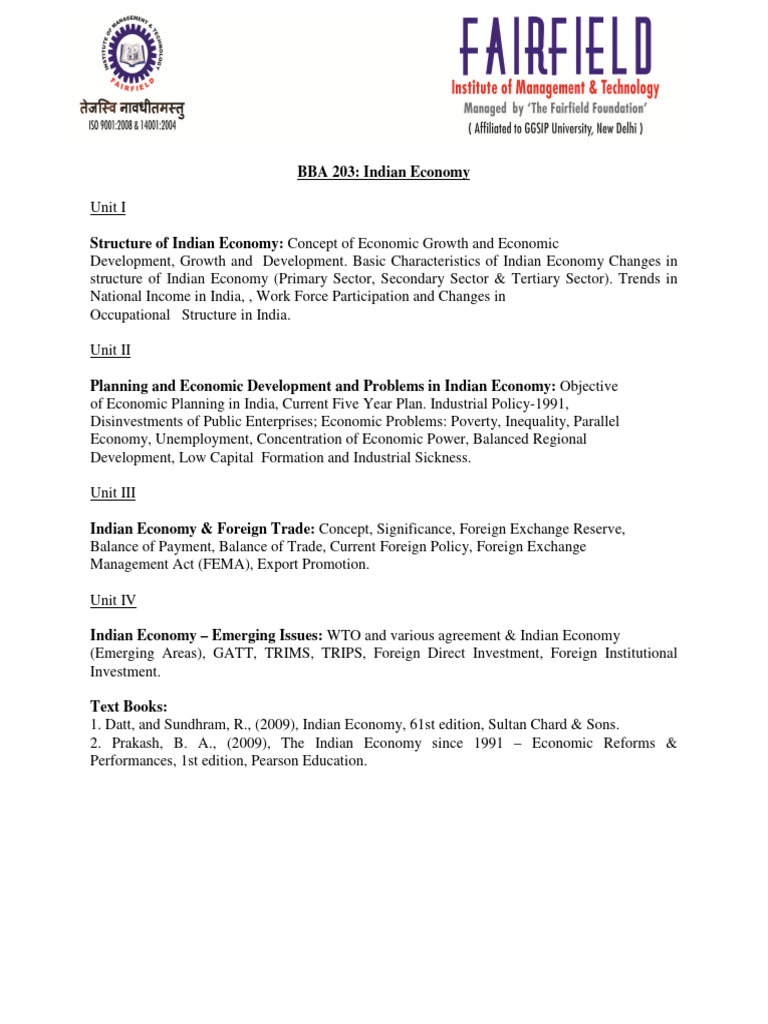 BBA 203: Indian Economy | PDF | Economic Growth | Cost Of Living