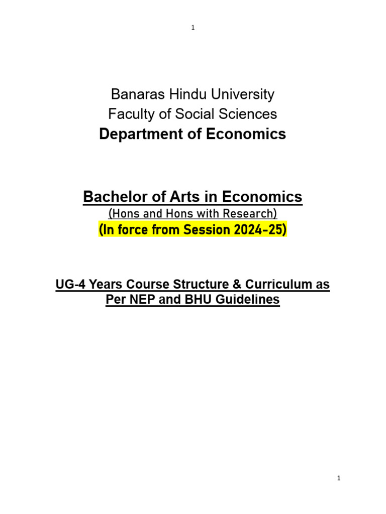 UG Four Year Courses Under NEP | PDF | Cost Of Living | Macroeconomics