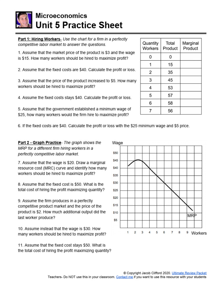 Micro Unit5 Practice Sheet | PDF | Labour Economics | Profit (Economics)