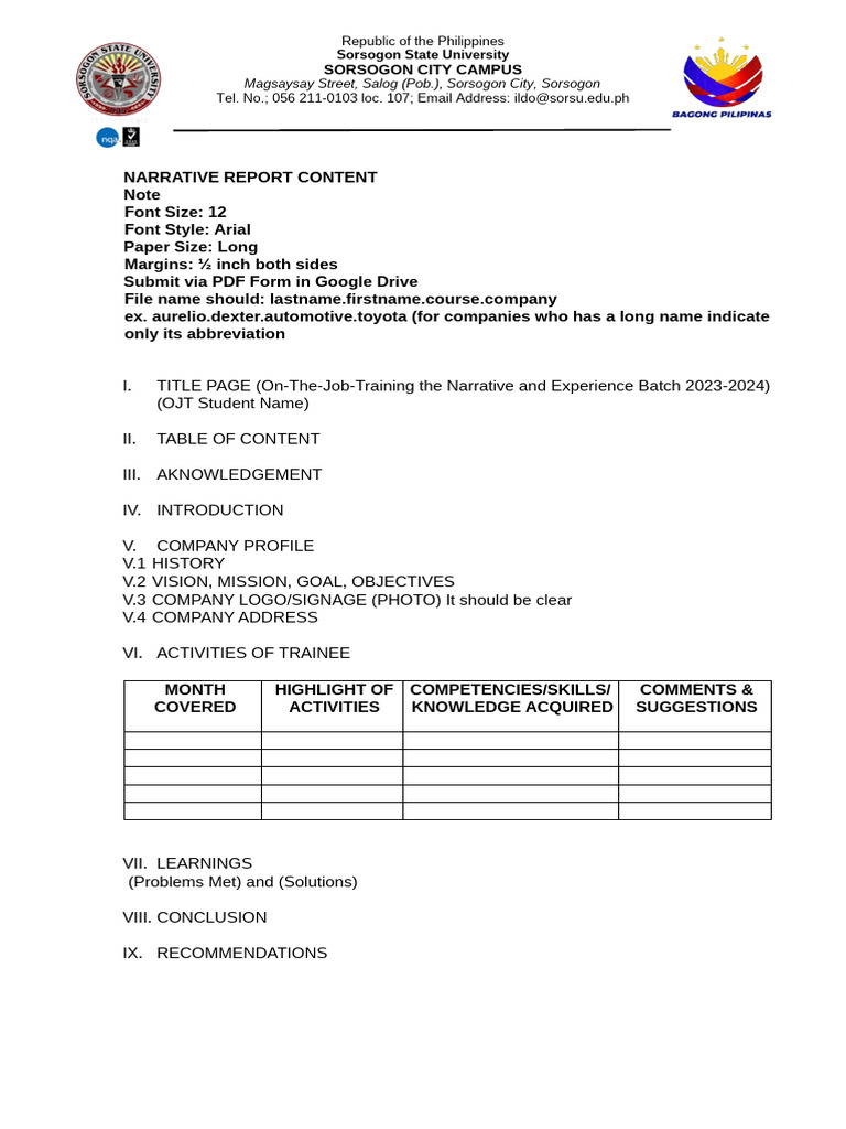 Narrative Report Format Ojt 23-2 | PDF