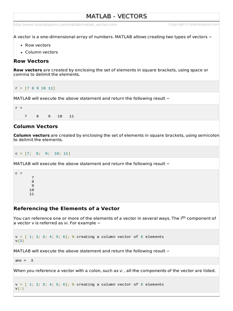 Matlab Vectors | PDF