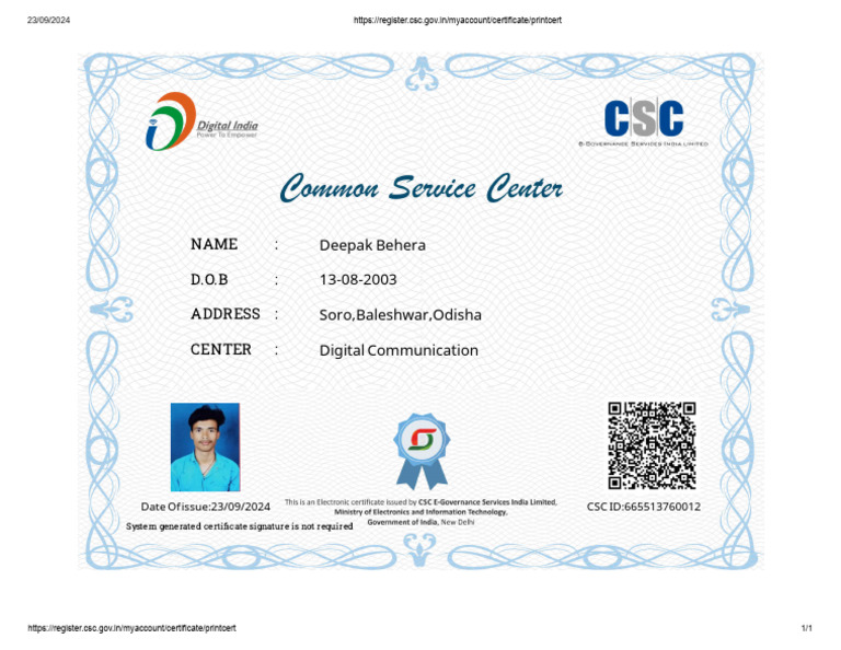 Csc Certificate Pdf