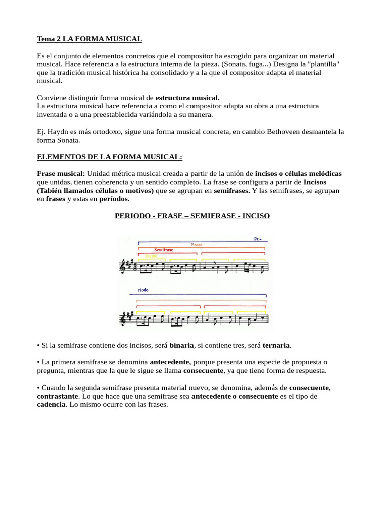 Tema 2 La Forma Musical (Analisis) | PDF | Formas musicales | Melodía