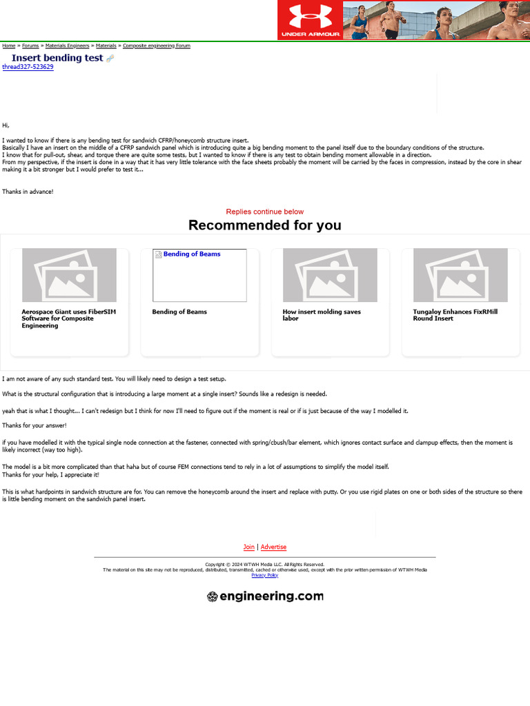 Insert Bending Test - Composite Engineering - Eng-Tips | PDF | Bending ...
