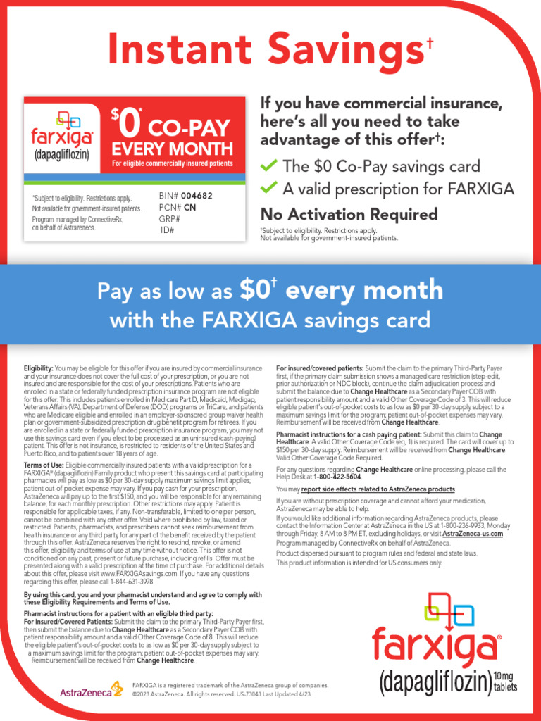 Savings Card Farxiga | PDF | Prescription Drugs | Medicare (United States)