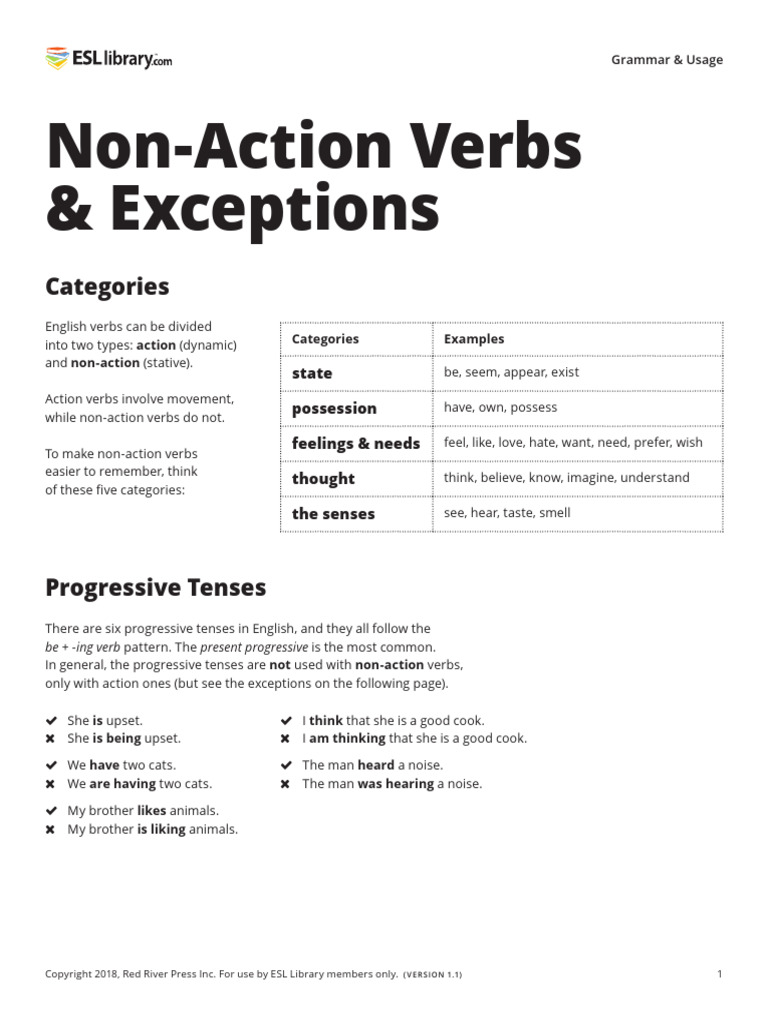 103_Non-Action-Verbs-and-Exceptions_US | PDF | Grammatical Tense | Verb