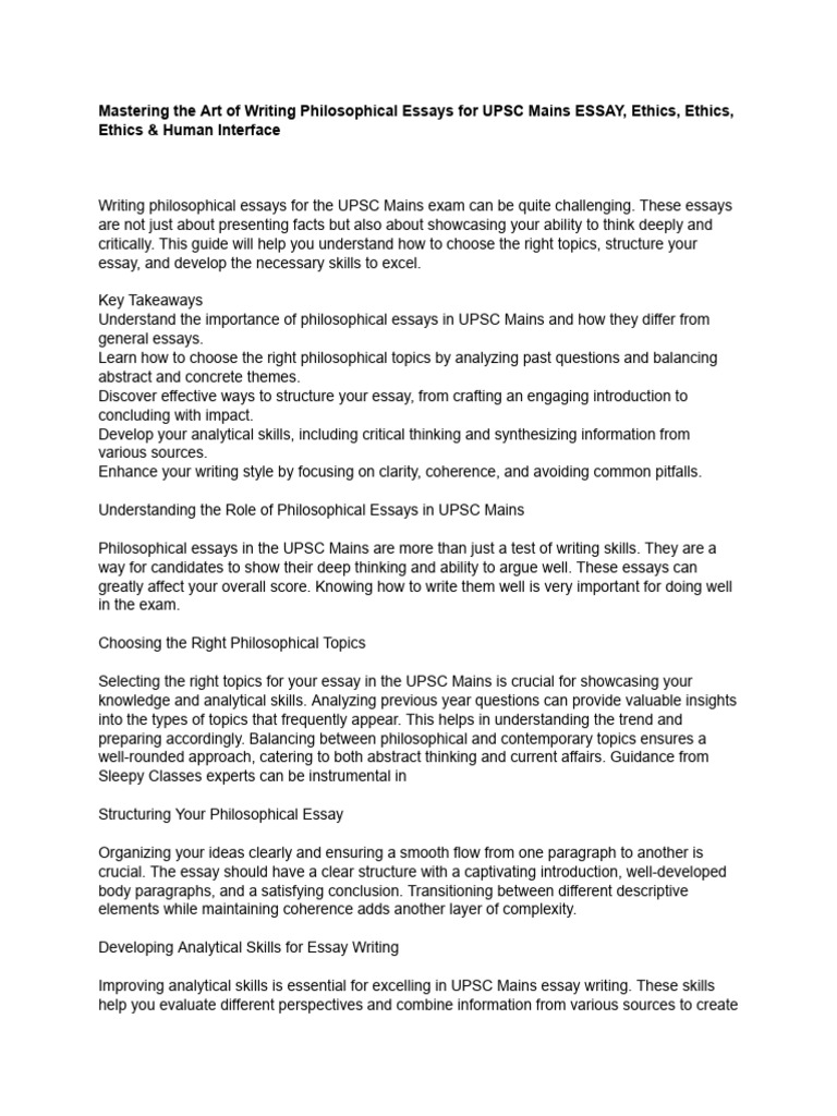 Mastering The Art of Writing Philosophical Essays For UPSC MainsnESSAY, Ethics, Ethics, Ethics ...