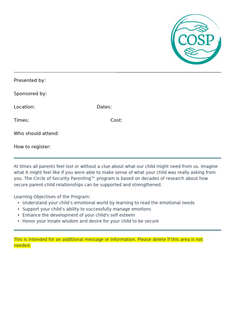 COS Parenting Class Flyer New | PDF | Career & Growth | Wellness