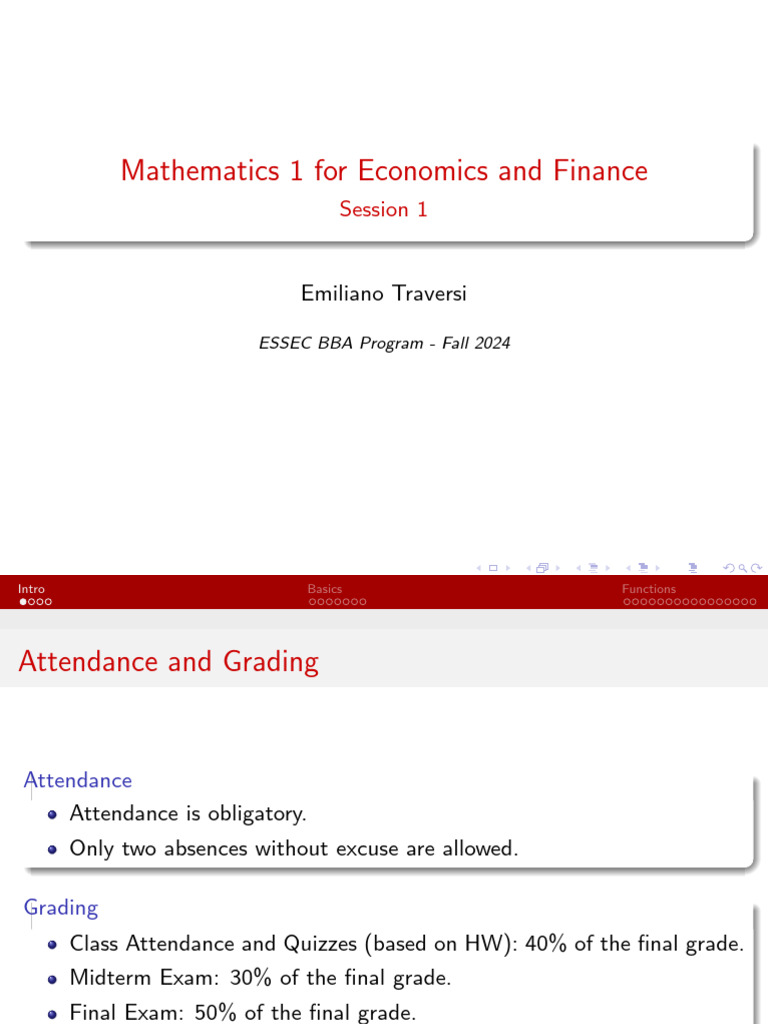 Session1-Slides Mathematics Bba1 Essec | PDF | Function (Mathematics) | Complex Number
